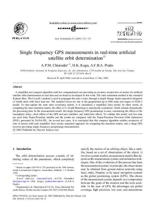 (PDF) Single frequency GPS measurements in real-time artificial satellite orbit determination