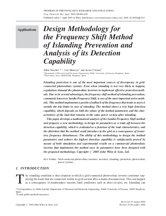 Pdf Design Methodology For The Frequency Shift Method Of Islanding Prevention And Analysis Of