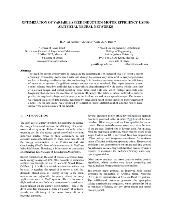 Pdf Optimization Of Variable Speed Induction Motor Efficiency Using