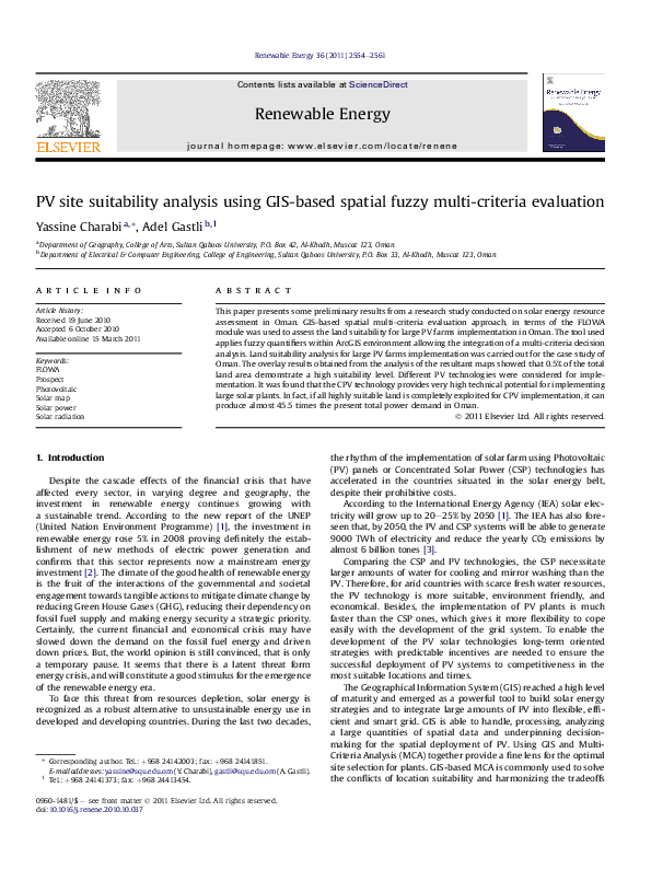 (PDF) PV site suitability analysis using GIS-based spatial fuzzy multi-criteria evaluation