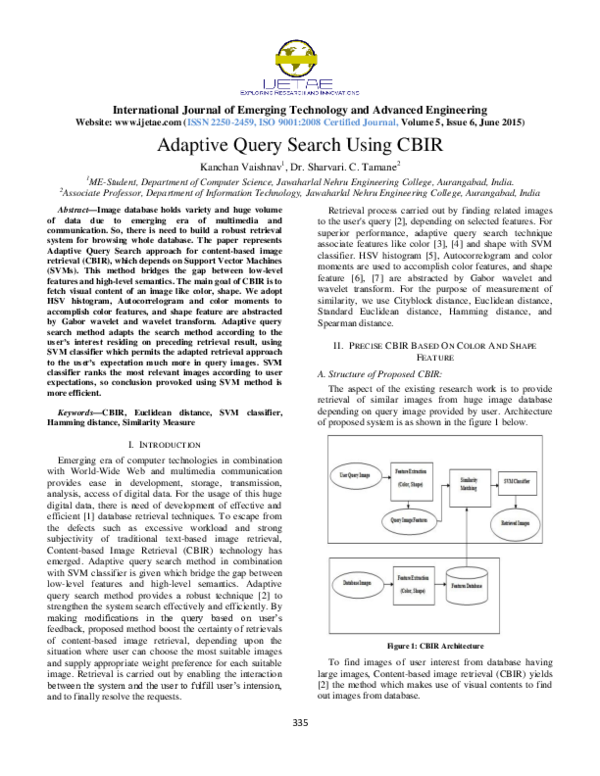 (PDF) Adaptive Query Search Using CBIR | KANCHAN VAISHNAV - Academia.edu