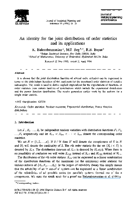 (PDF) An identity for the joint distribution of order statistics and ...