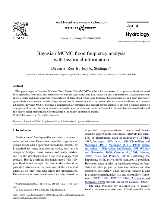 (PDF) Bayesian MCMC flood frequency analysis with historical information