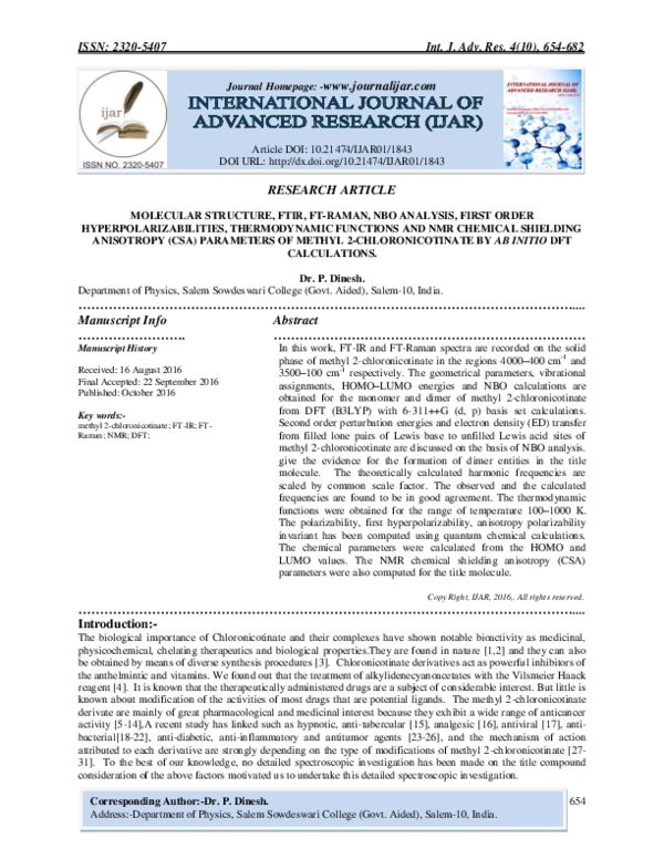 (PDF) MOLECULAR STRUCTURE, FTIR, FT-RAMAN, NBO ANALYSIS, FIRST ORDER ...
