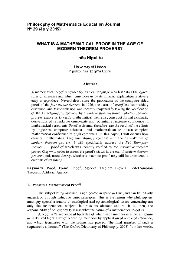 (PDF) WHAT IS A MATHEMATICAL PROOF IN THE AGE OF MODERN THEOREM PROVERS