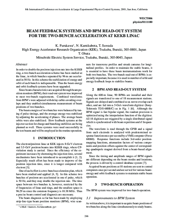 (PDF) Beam Feedback Systems and BPM Read Out System for the Two-Bunch ...