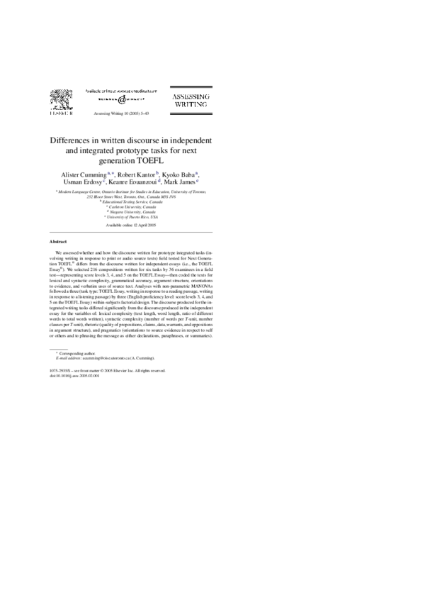 (PDF) Differences in written discourse in independent and integrated prototype tasks for next ...