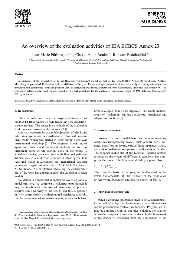 (PDF) An overview of the evaluation activities of IEA ECBCS Annex 23
