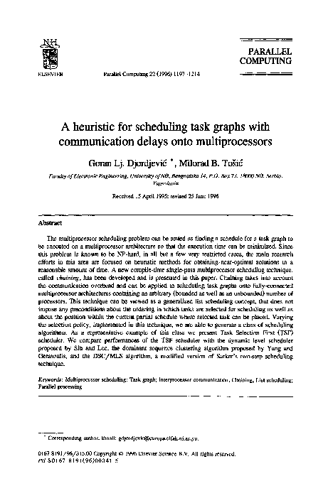 Pdf A Heuristic For Scheduling Task Graphs With Communication Delays Onto Multiprocessors