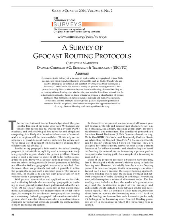 Pdf A Survey Of Geocast Routing Protocols