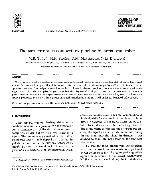 Pdf The Asynchronous Counterflow Pipeline Bit Serial Multiplier