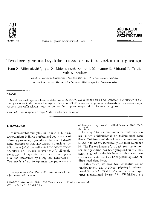 (PDF) Two-level pipelined systolic arrays for matrix-vector multiplication