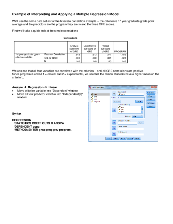 (PDF) Example of Interpreting and Applying a Multiple Regression Model