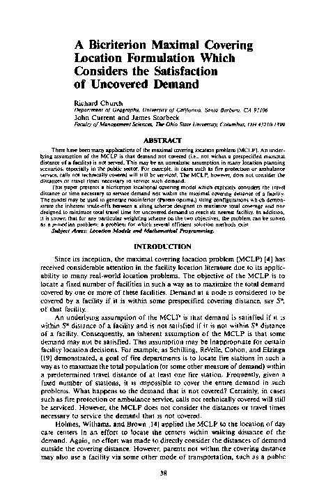 (PDF) A Bicriterion Maximal Covering Location Formulation Which Considers the Satisfaction of ...
