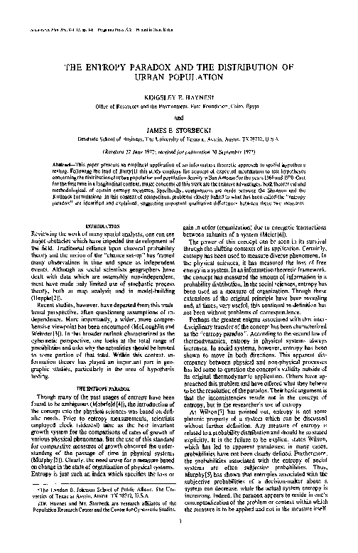(PDF) The entropy paradox and the distribution of urban population
