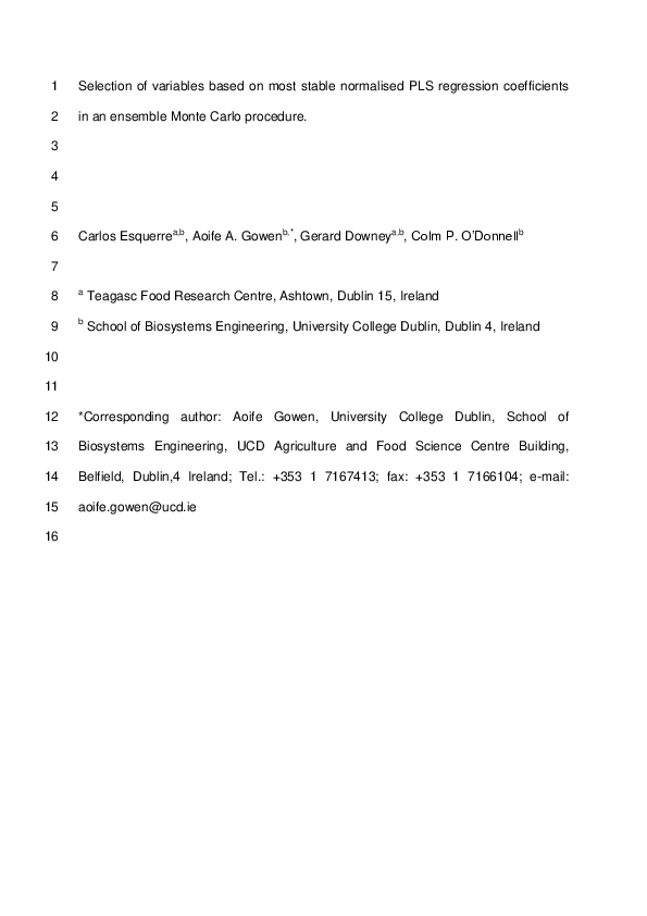 (PDF) Selection of variables based on most stable normalised partial least squares regression ...