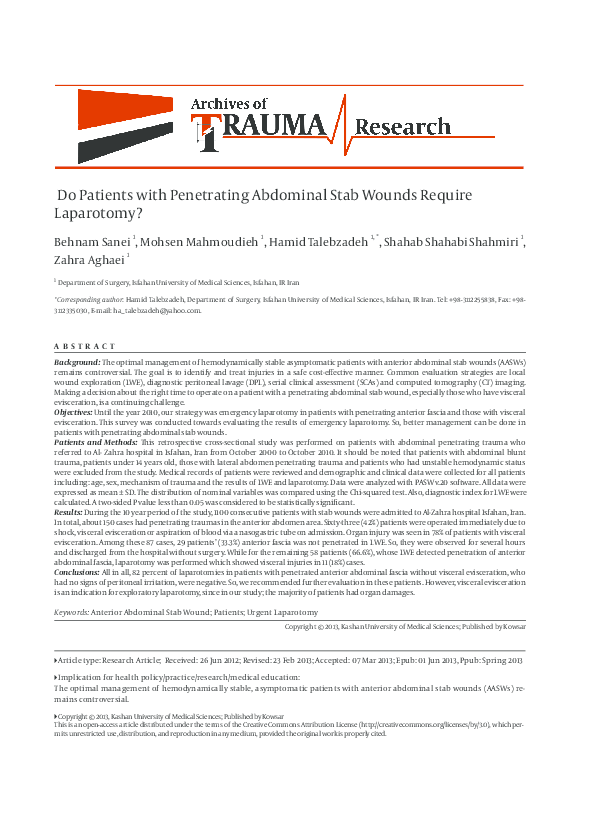 (PDF) Patients with Penetrating Abdominal Stab Wounds Which Require ...