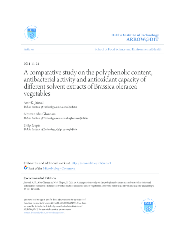 (PDF) A comparative study on the polyphenolic content, antibacterial activity and antioxidant ...
