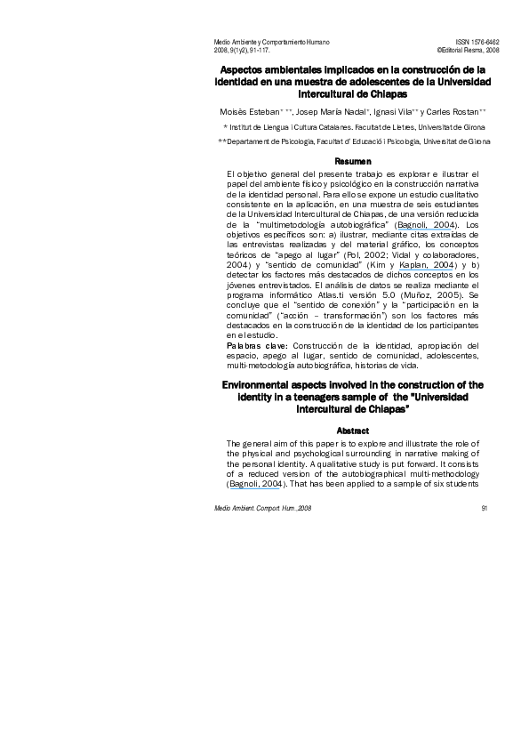 (PDF) Aspectos ambientales implicados en la construcci n de la identidad en una muestra de ...
