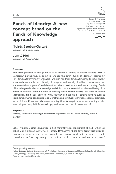(PDF) Funds of Identity: A new concept based on the Funds of Knowledge ...