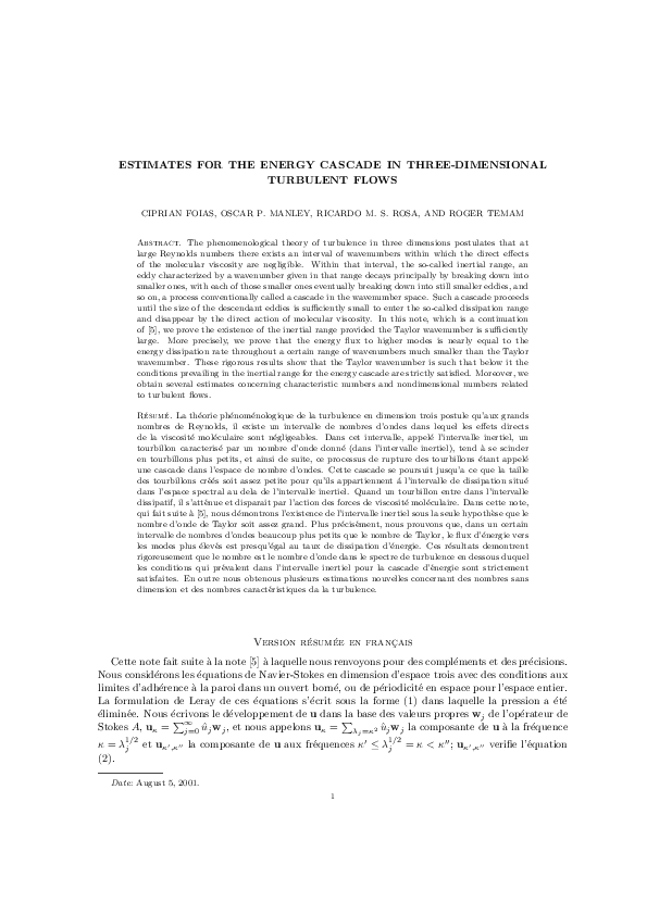 Pdf Estimates For The Energy Cascade In Three Dimensional Turbulent Flows