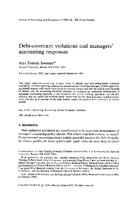 (PDF) Debt-covenant violations and managers' accounting responses