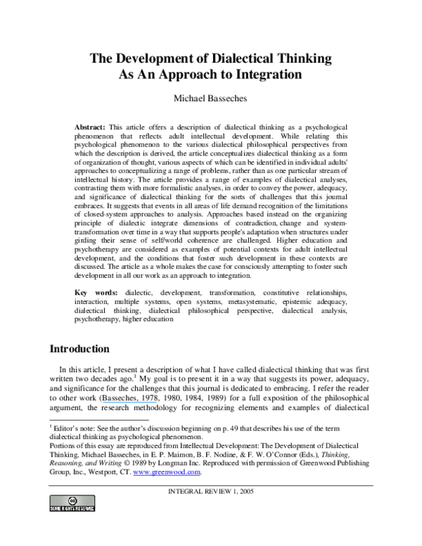 (PDF) The Development of Dialectical Thinking As An Approach to Integration