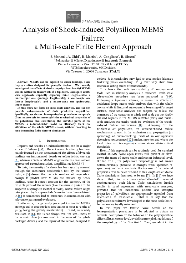 (PDF) Analysis of shock-induced polysilicon MEMS failure: a multi-scale finite element approach