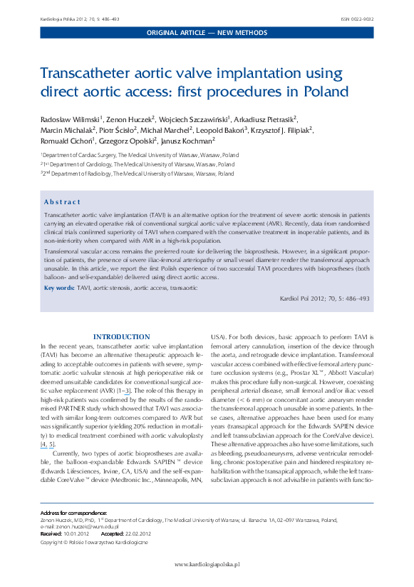 (PDF) Transcatheter aortic valve implantation using transfemoral ...