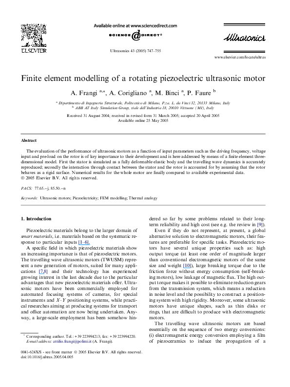 Pdf Finite Element Modelling Of A Rotating Piezoelectric Ultrasonic Motor