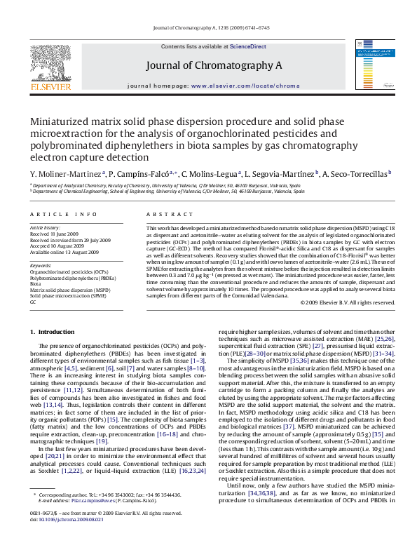 (PDF) Miniaturized matrix solid phase dispersion procedure and solid phase microextraction for ...