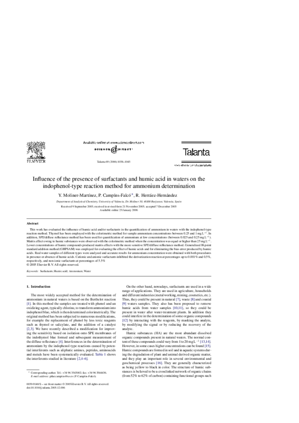 (PDF) Influence of the presence of surfactants and humic acid in waters ...
