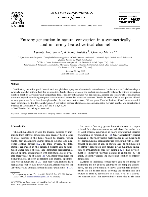 Pdf Entropy Generation In Natural Convection In A Symmetrically And