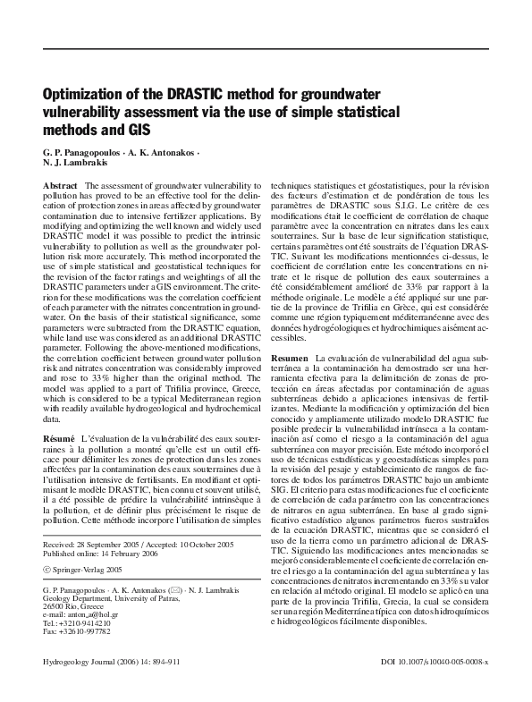 Pdf A Gis Based Modified Drastic Anp Method For Assessment Of Groundwater Vulnerability A