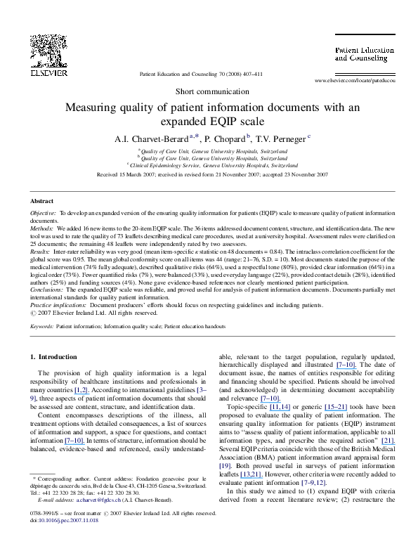 (PDF) Measuring quality of patient information documents with an ...