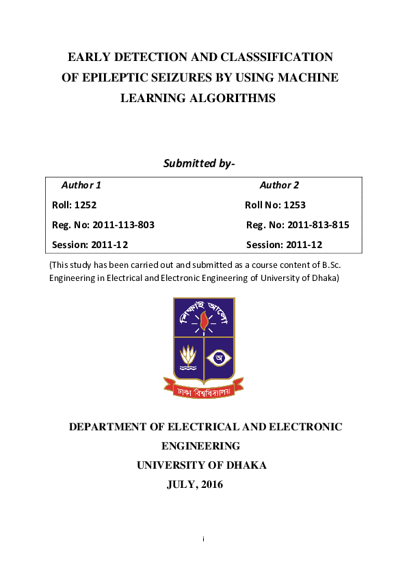 Pdf Early Detection And Classification Of Epileptic Seizures By Using Machine Learning Algorithms