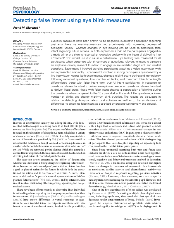 (PDF) Detecting false intent using eye blink measures