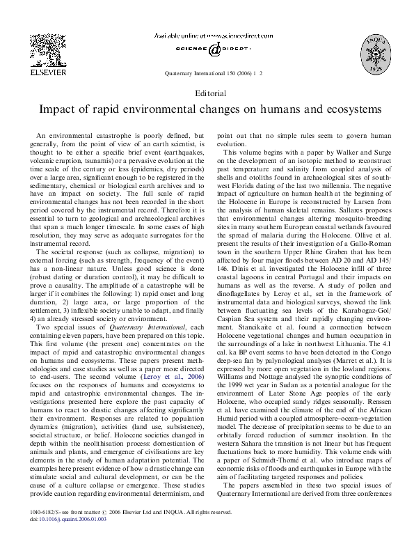 (PDF) Impact of rapid environmental changes on humans and ecosystems