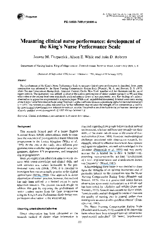 (PDF) Measuring clinical nurse performance: development of the King's ...