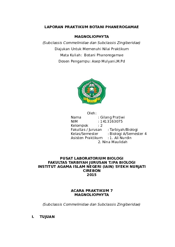(DOC) Praktikum Subclassis Commelinidae dan Subclassis Zingiberidae.docx