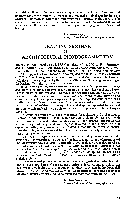 (PDF) TRAINING SEMINAR ON ARCHITECTURAL PHOTOGRAMMETRY
