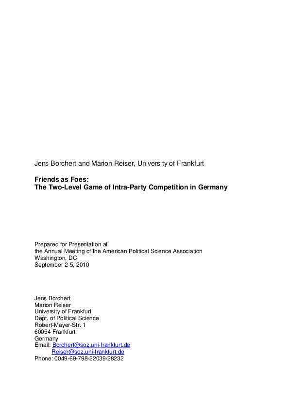(PDF) Friends as Foes: The Two-Level Game of Intra-Party Competition in ...