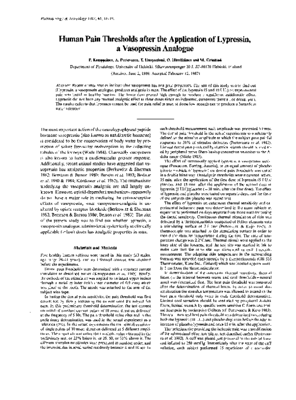 (PDF) Human Pain Thresholds after the Application of Lypressin, a ...