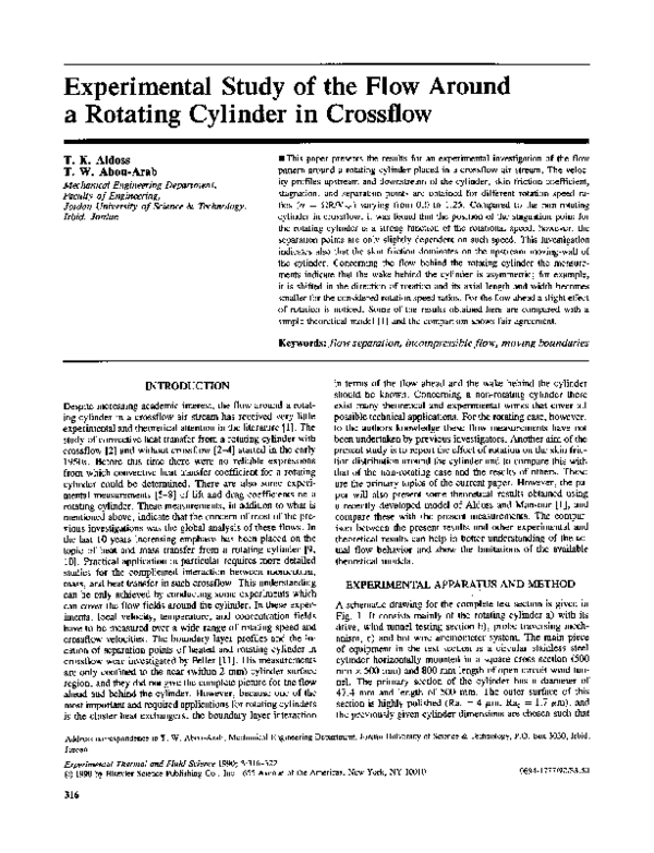 (PDF) Experimental study of the flow around a rotating cylinder in ...