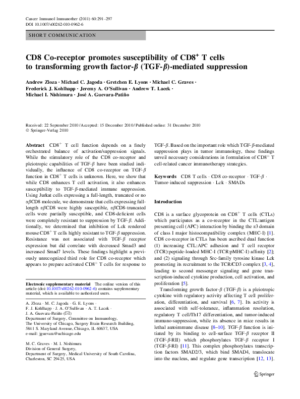 (PDF) CD8 Co-receptor promotes susceptibility of CD8+ T cells to ...