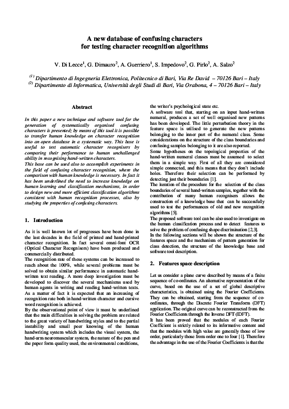 Pdf A New Database Of Confusing Characters For Testing Character Recognition Algorithms