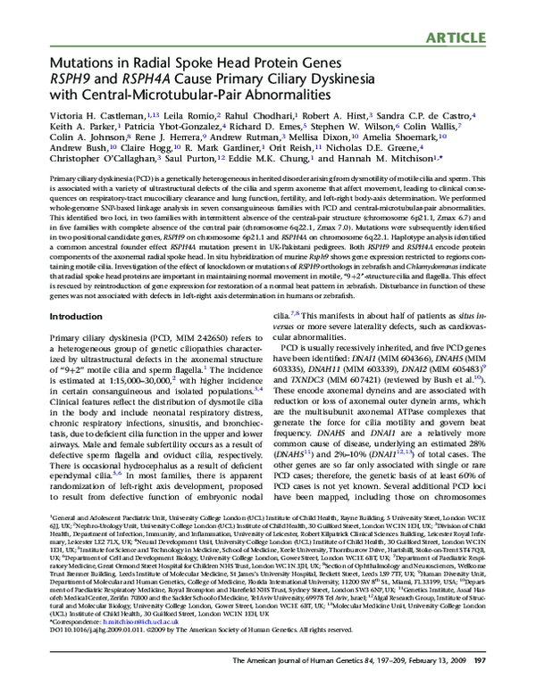 (PDF) Mutations in Radial Spoke Head Protein Genes RSPH9 and RSPH4A ...