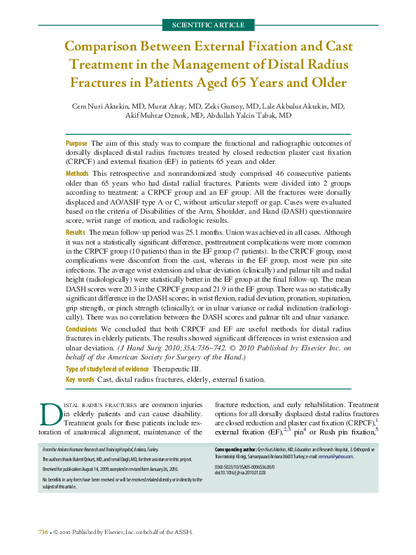 (PDF) Comparison between external fixation and cast treatment in the management of distal radius ...