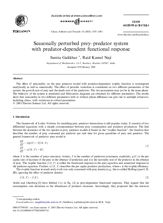 (PDF) Seasonally perturbed prey–predator system with predator-dependent functional response