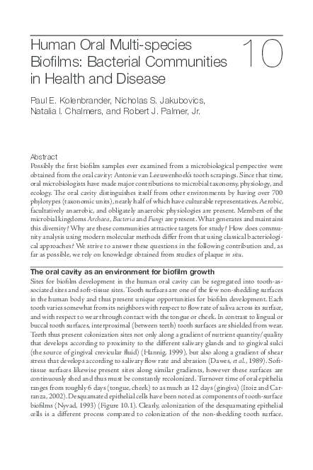 (PDF) Human Oral Multi-species Biofilms: Bacterial Communities in Health and Disease